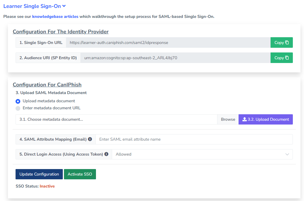 OneLogin: Learner Dashboard SSO Configuration Guide – Knowledge Base